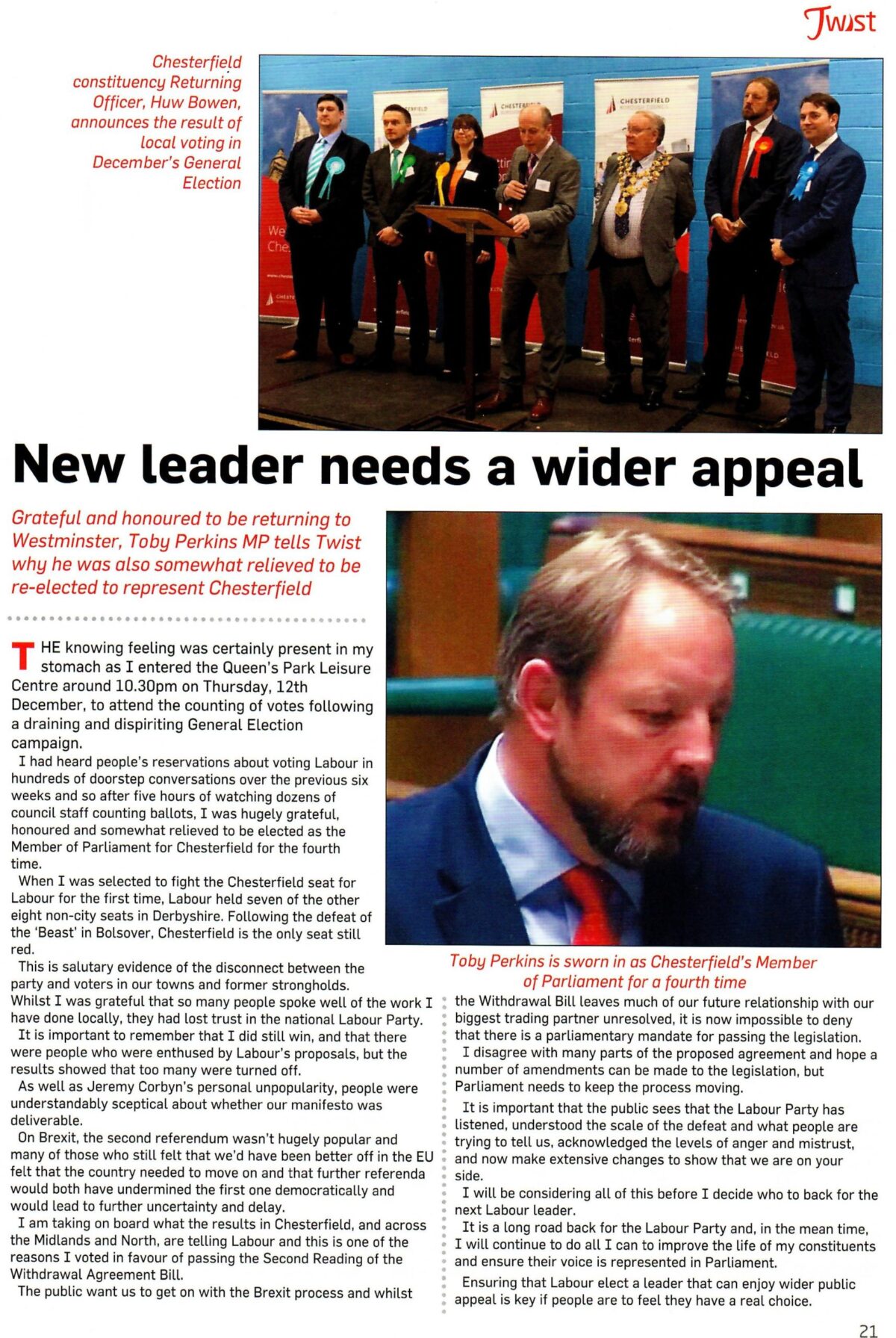 Toby Perkins' Article in the February 2020 edition of Twist Magazine ...